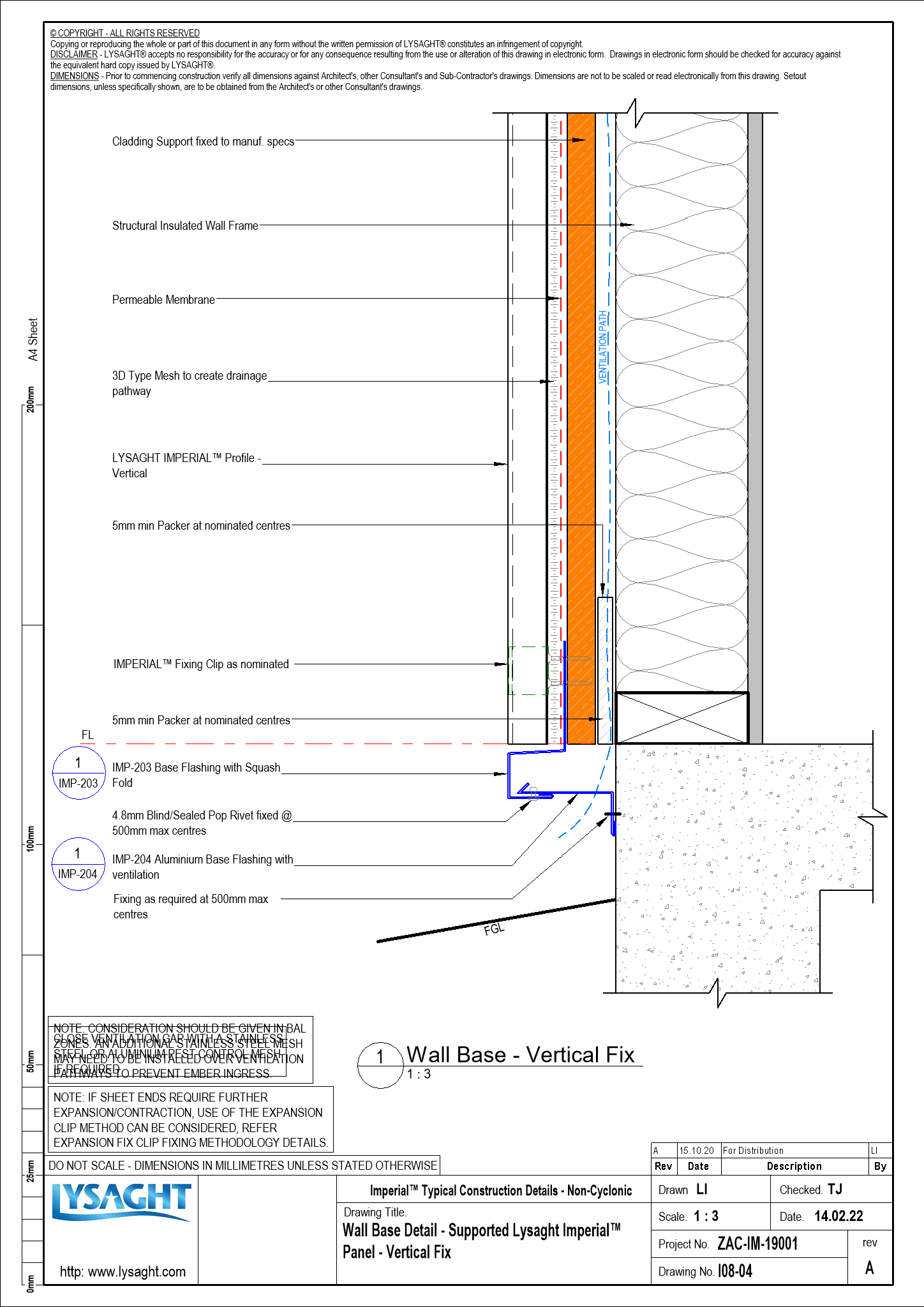 I08-04 - Wall Base Detail - Supported Lysaght Imperial™ Panel ...