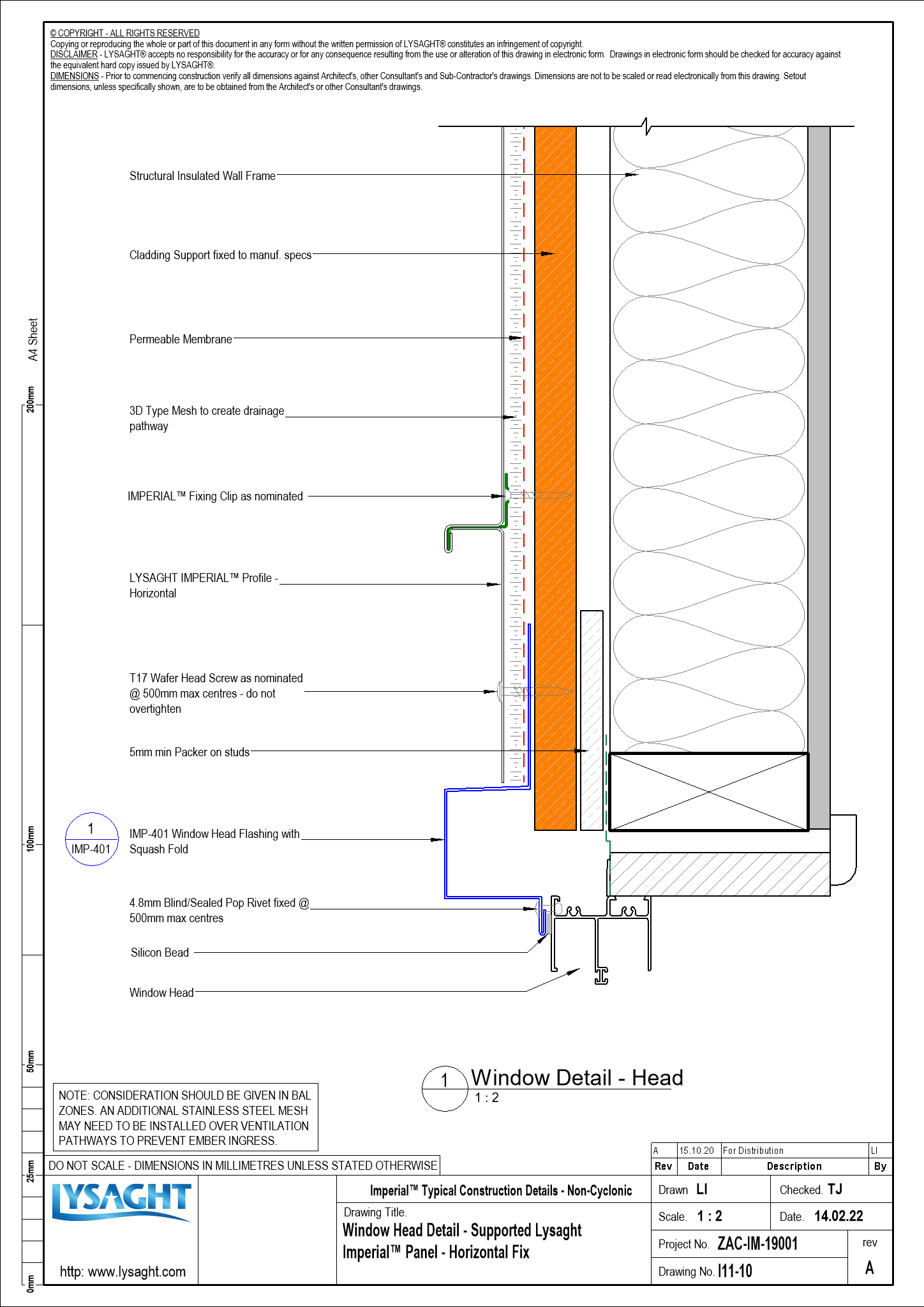 I11-10 - Window Head Detail - Supported Lysaght Imperial™ Panel ...