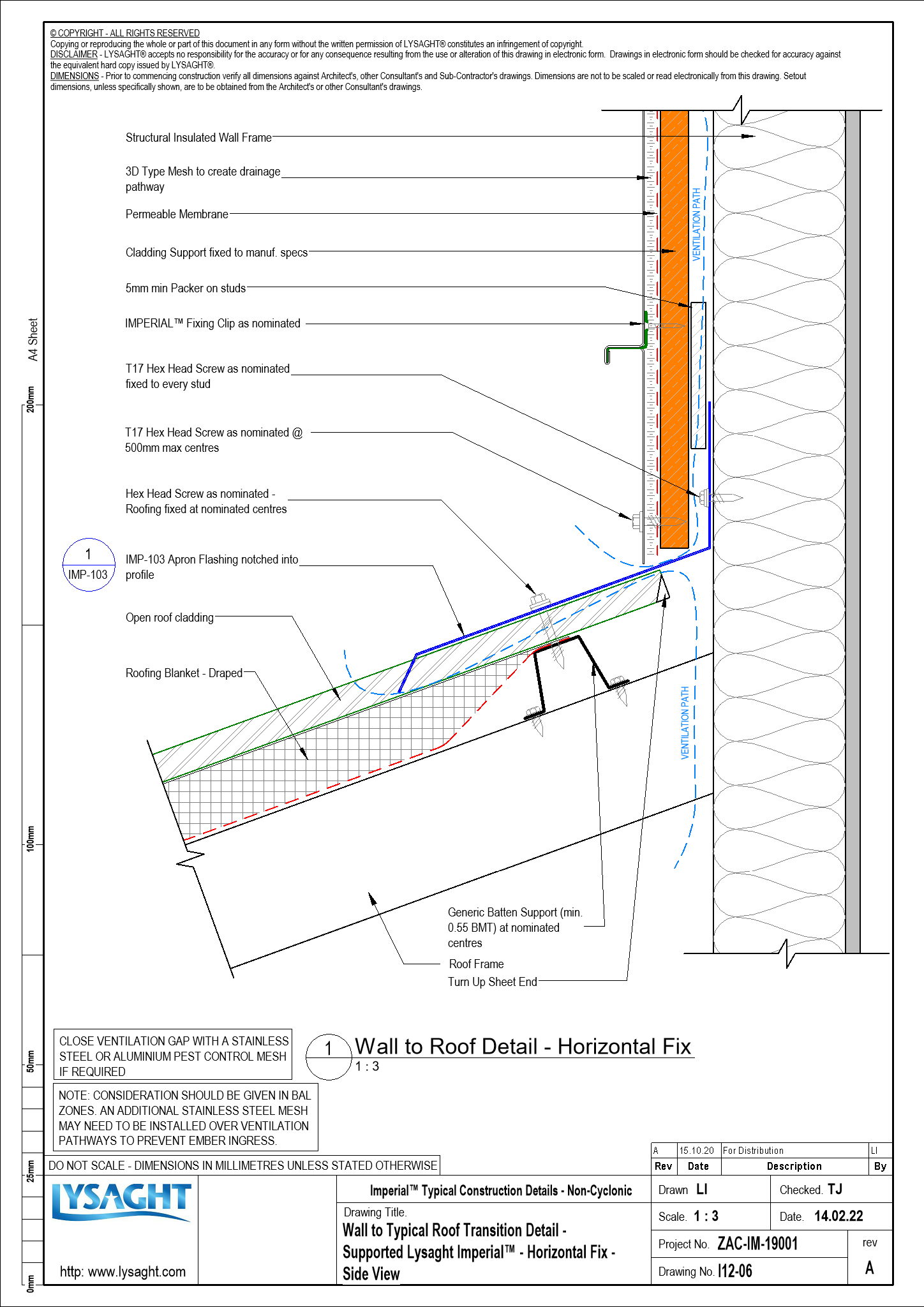 I12-06 - Wall to Typical Roof Transition Detail - Supported Lysaght ...