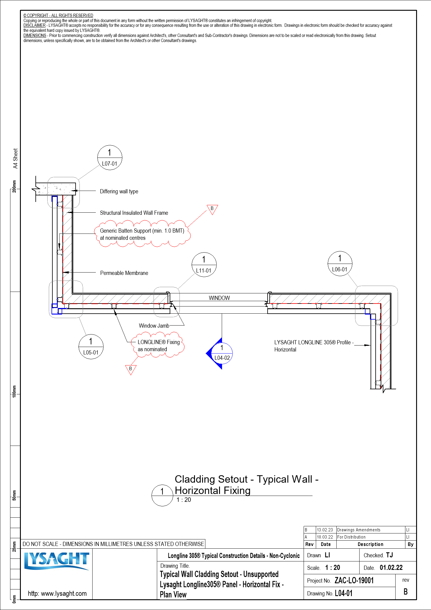 L04-01 - Typical Wall Cladding Setout - Unsupported Lysaght Longline305 ...