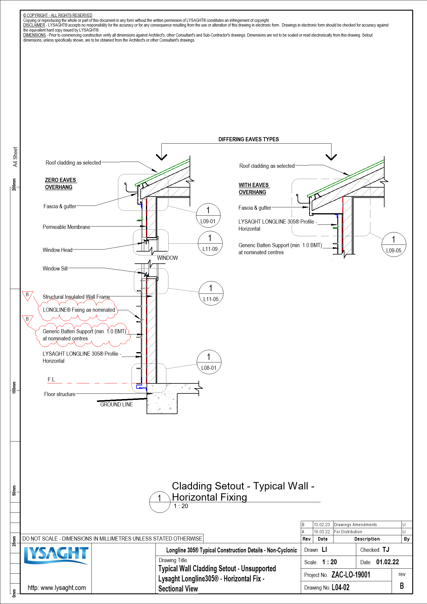 L04-02 - Typical Wall Cladding Setout - Unsupported Lysaght Longline305 ...