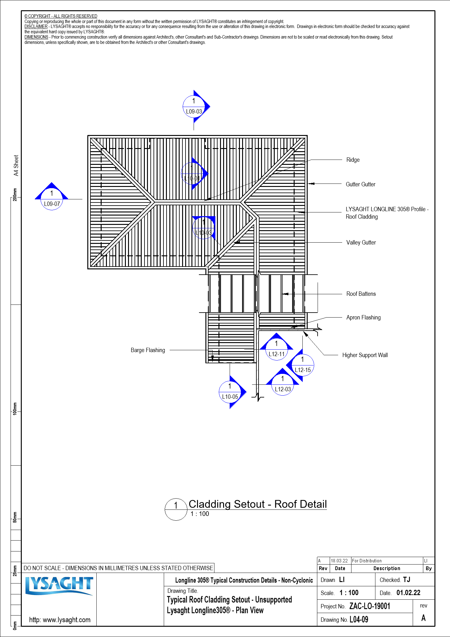 L04-09 - Typical Roof Cladding Setout - Unsupported Lysaght Longline305 ...