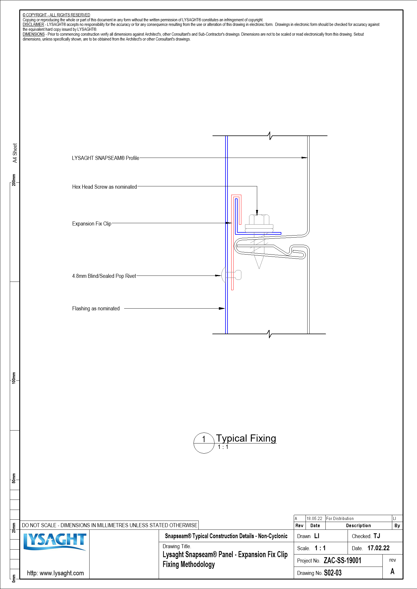 S02-03 - Lysaght Snapseam® Panel - Expansion Fix Clip Fixing ...