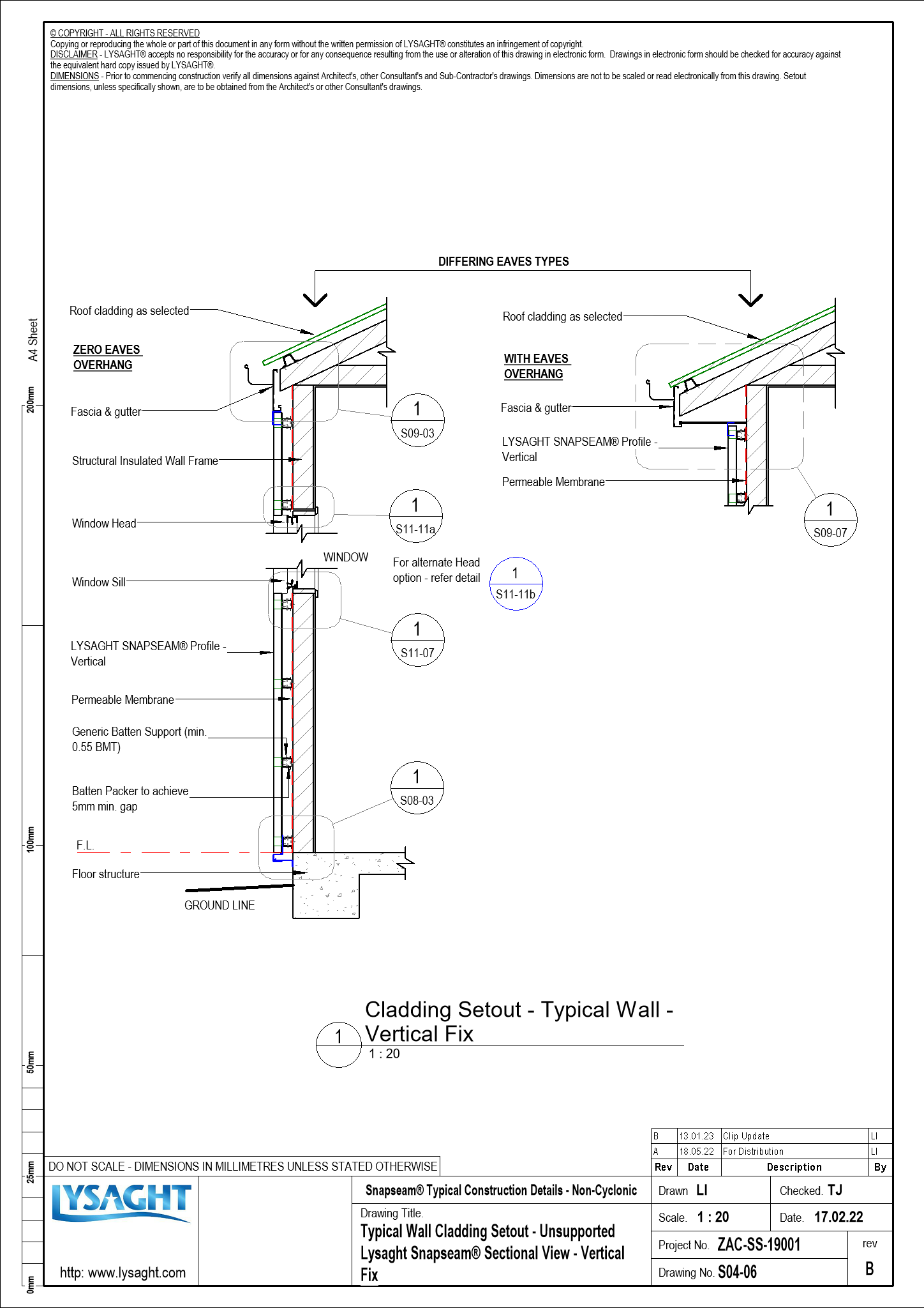 S04-06 - Typical Wall Cladding Setout - Unsupported Lysaght Snapseam ...