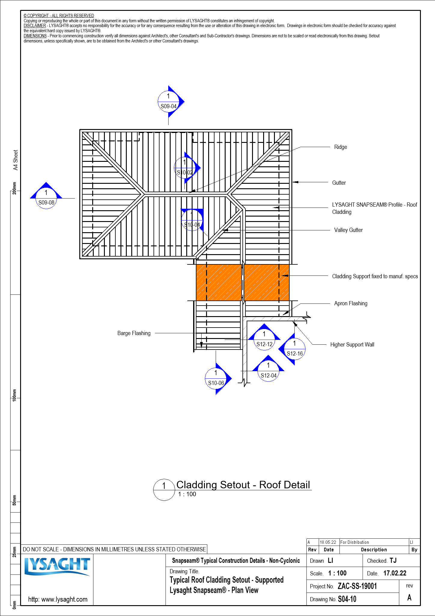 S04-10 - Typical Roof Cladding Setout - Supported Lysaght Snapseam ...